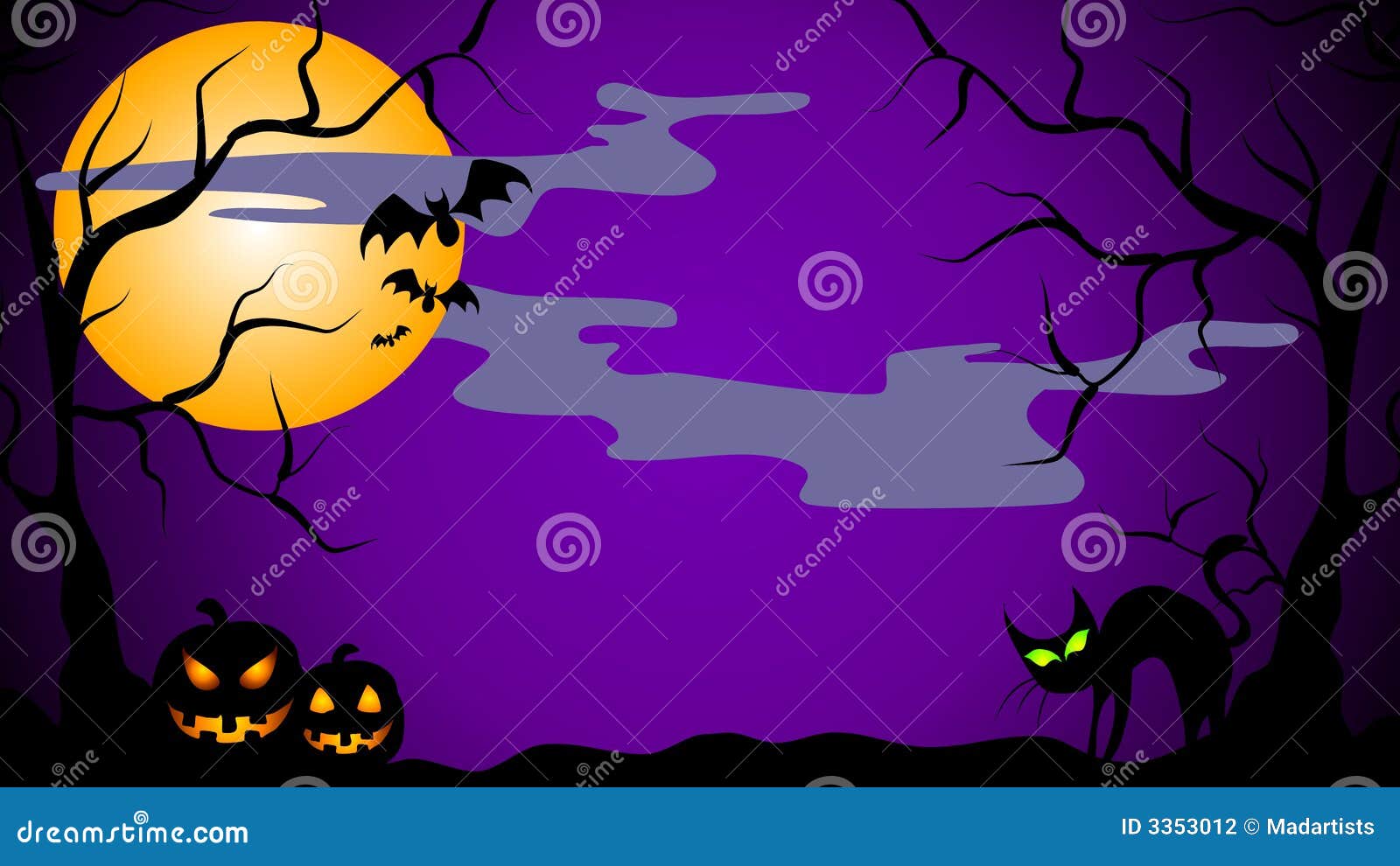 Halloween Night Background With House, Full Moon, Starry Sky, Tree ...
