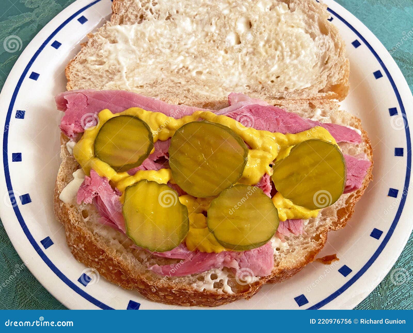 Big Ham Sandwich for Dinner Stock Photo - Image of mustard, plate ...