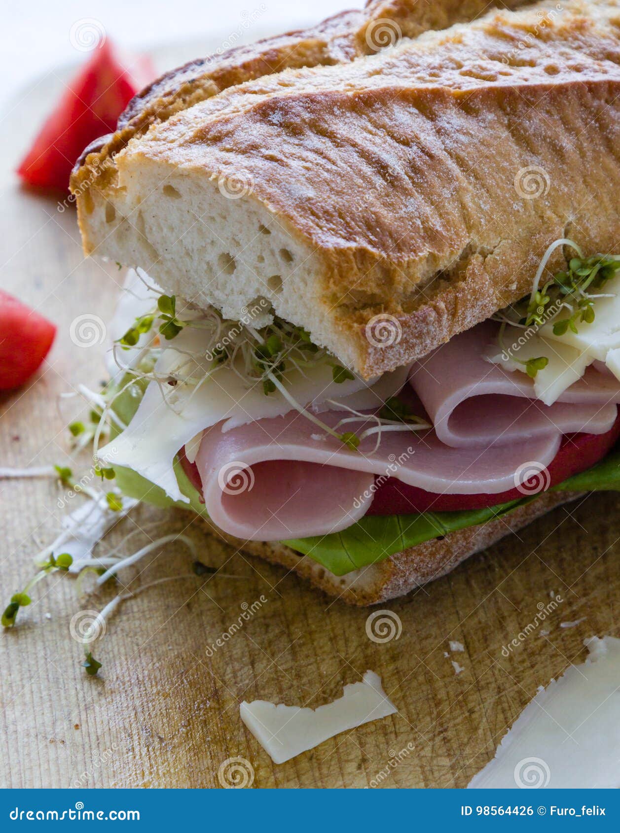 Big ham sandwich stock photo. Image of baguette, tomato - 98564426