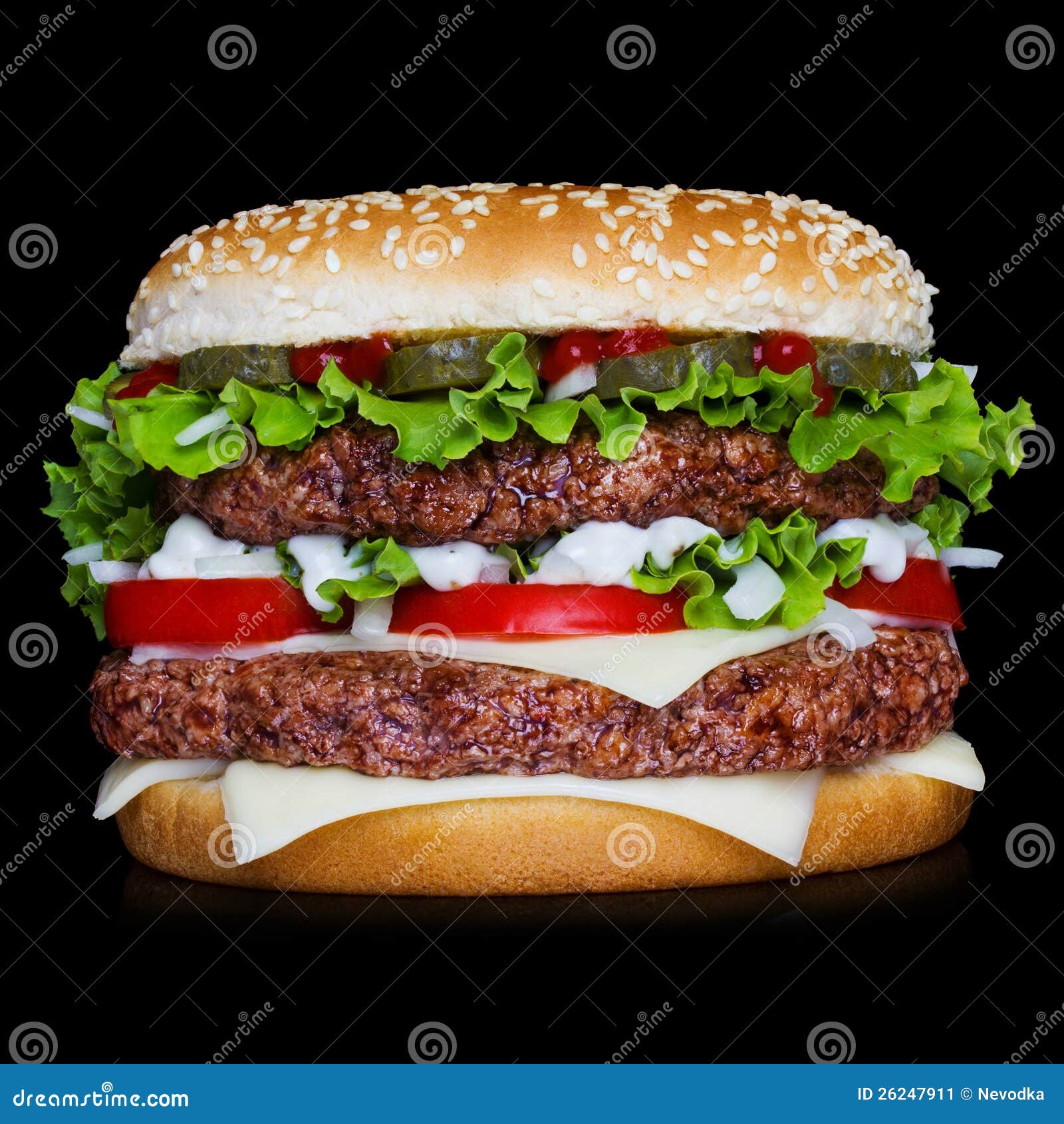 Big Hamburger on Black Background Stock Image - Image of beef, american ...
