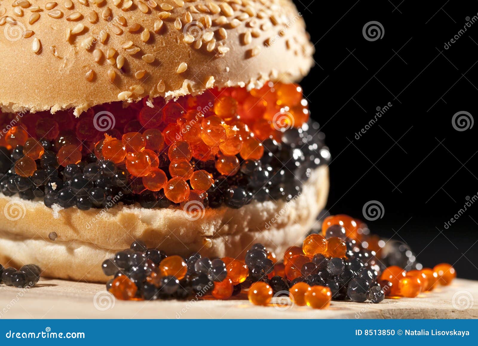 Big Hamburger with Red and Black Caviar Stock Photo - Image of organic ...