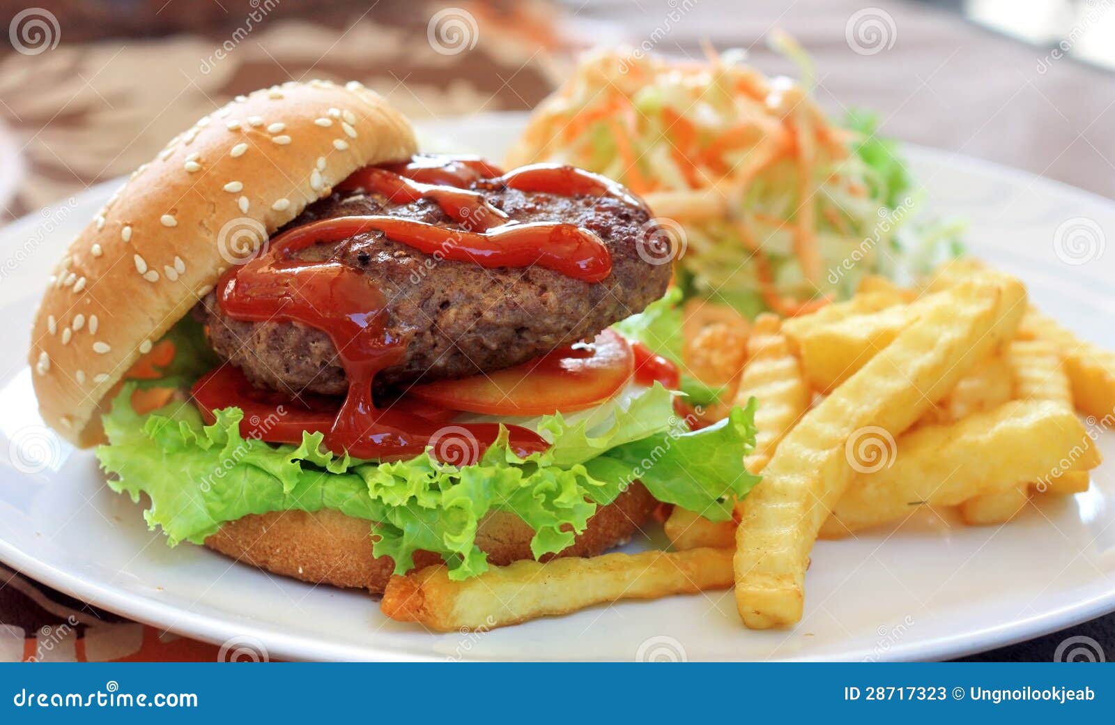 Big Hamburger Topping with Tomato Sauce Stock Image - Image of lunch ...