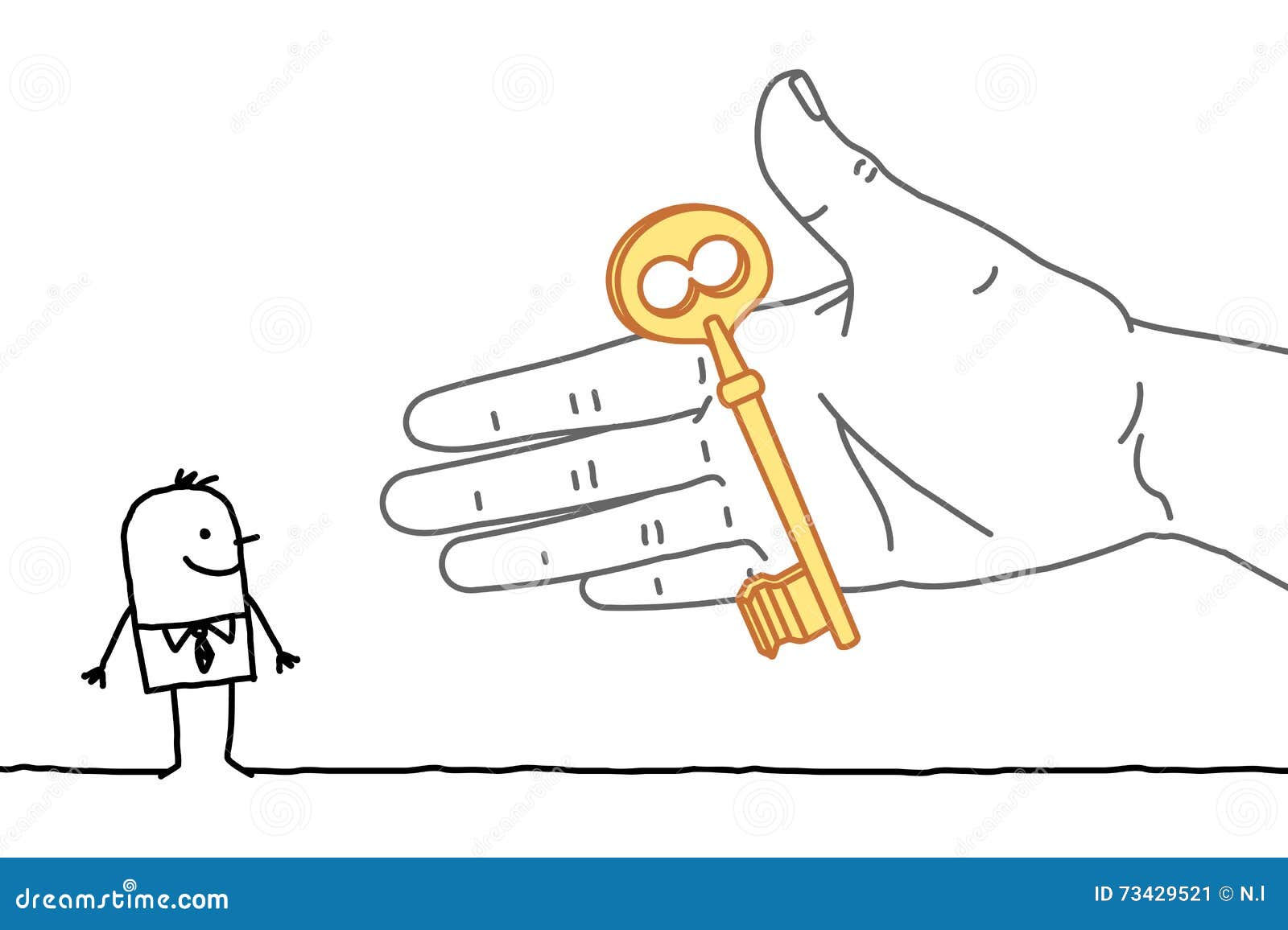 Big Hand and Cartoon Businessman - Offering a Key Stock Vector ...