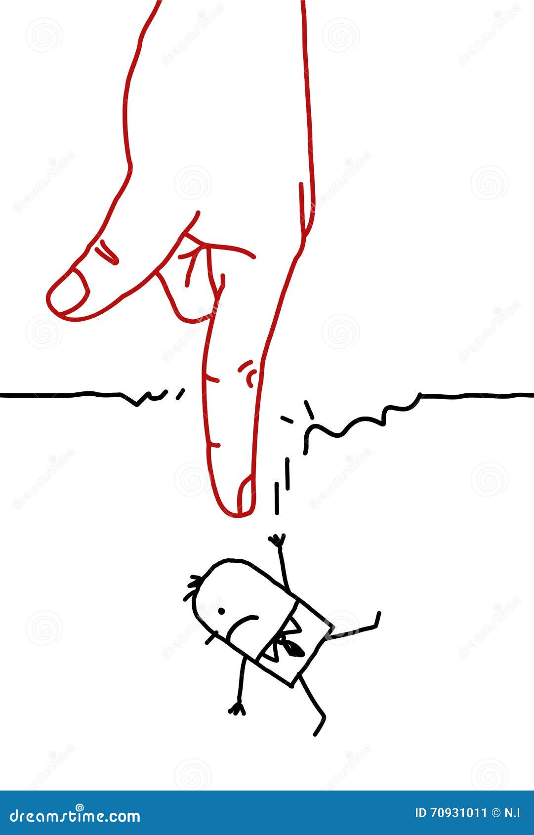 Big Hand with Cartoon Character - Falling Stock Vector - Illustration ...