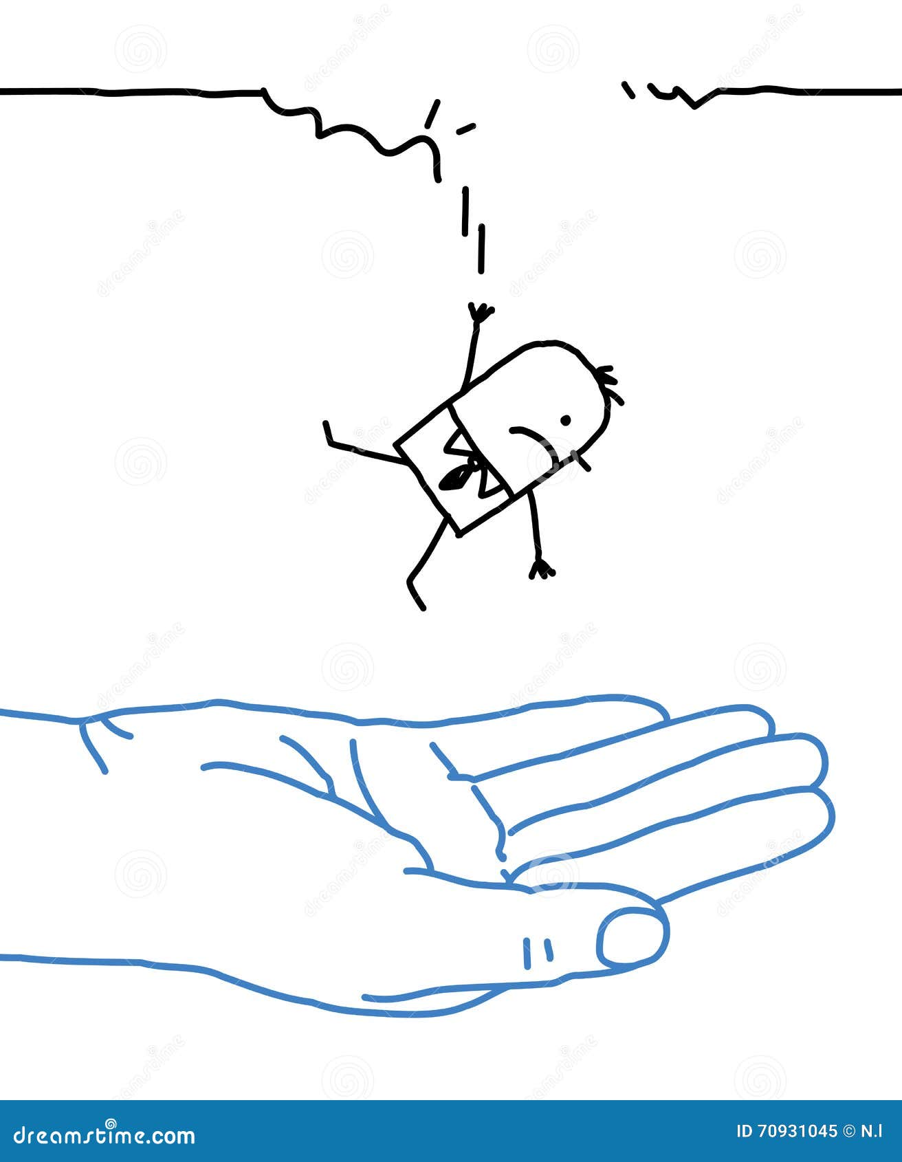 Big Hand with Cartoon Character - Falling Stock Vector - Illustration ...