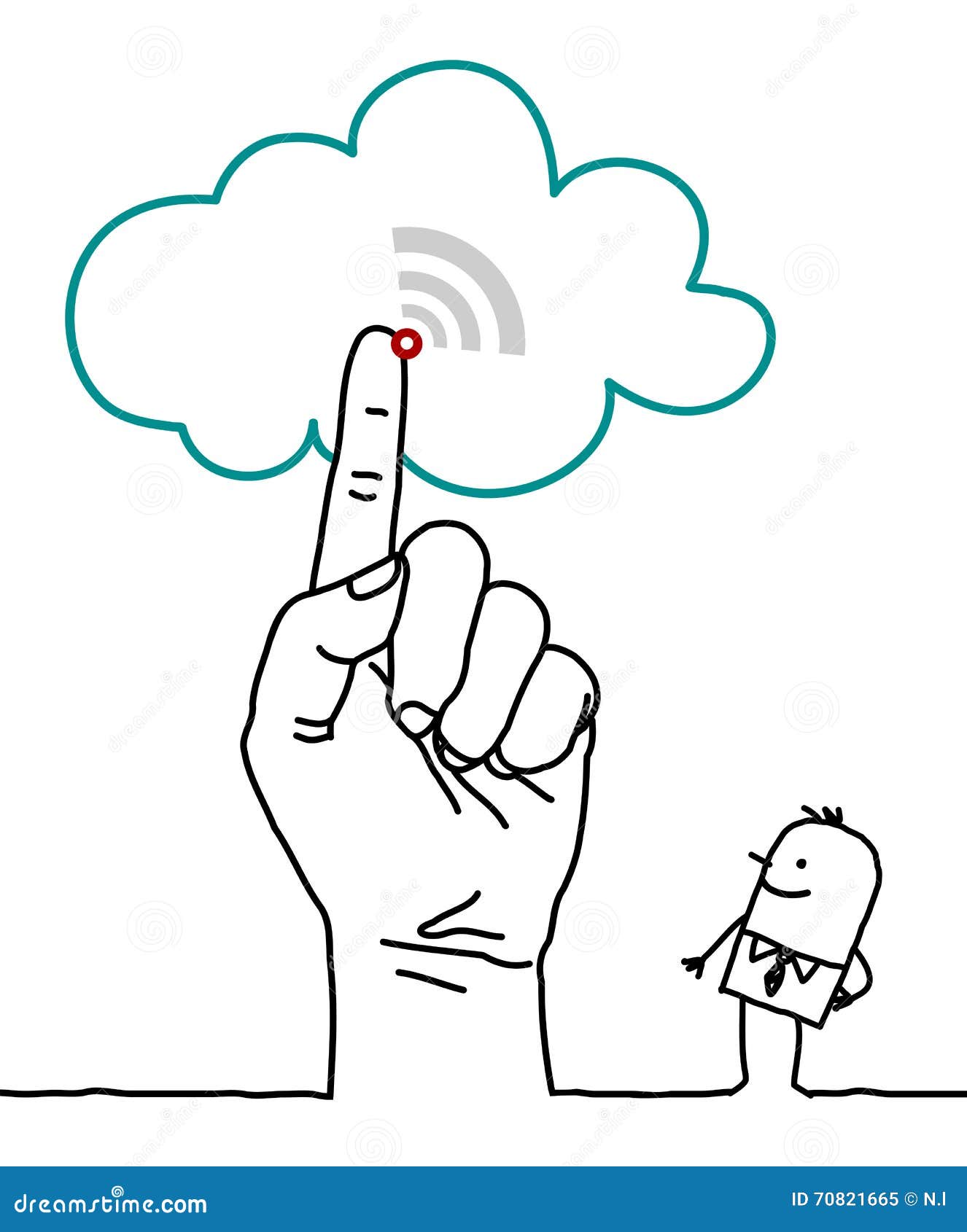 Big Hand and Cartoon Characters - the Cloud Stock Vector - Illustration ...