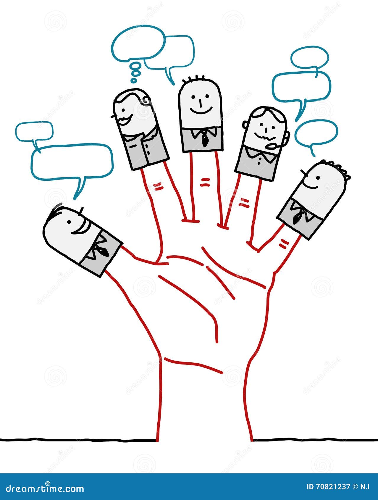 Big Hand and Cartoon Characters - Social Business Network Stock Vector ...