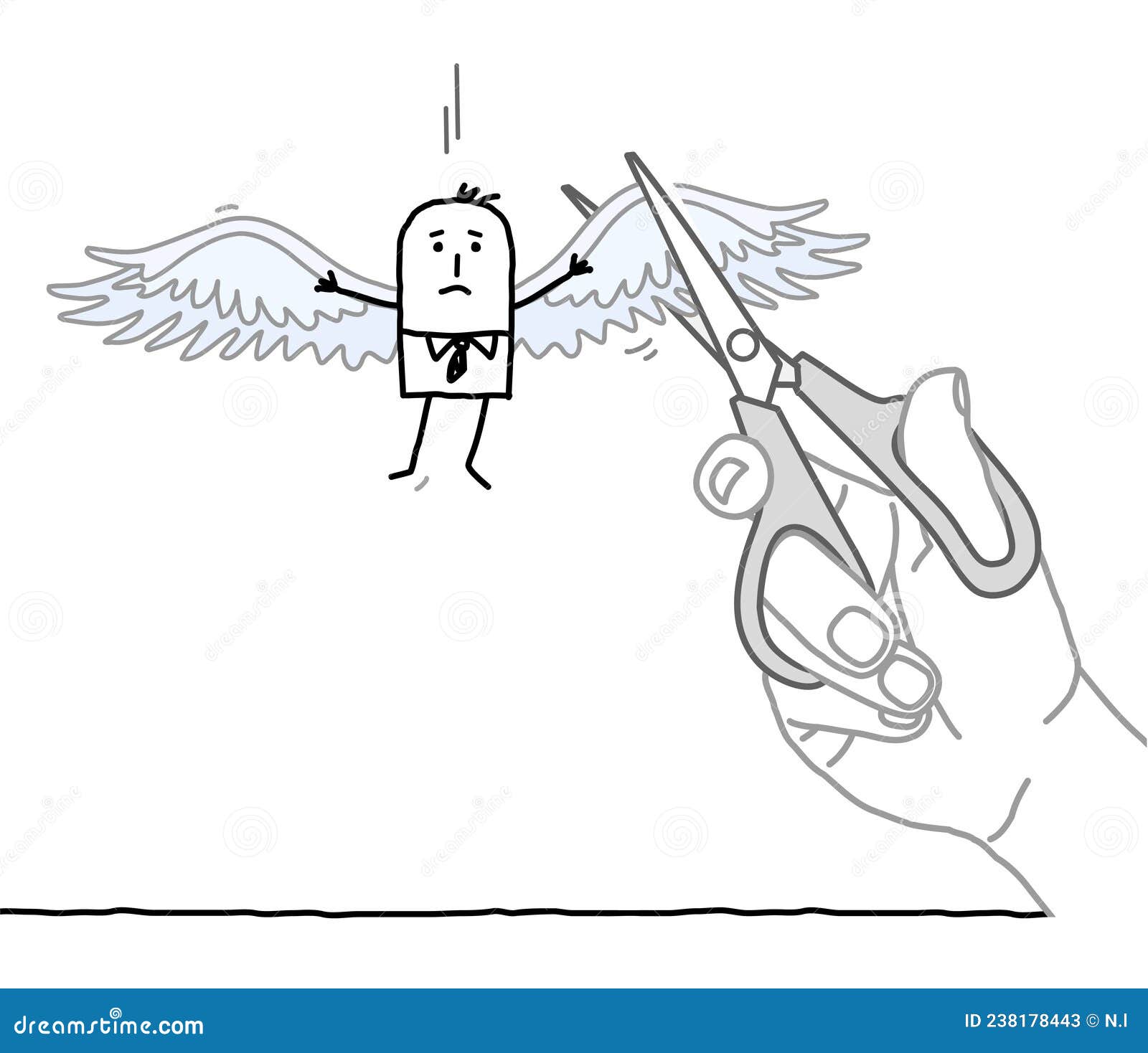 Big Hand , Cutting Off the Wings of a Cartoon Man Stock Vector ...