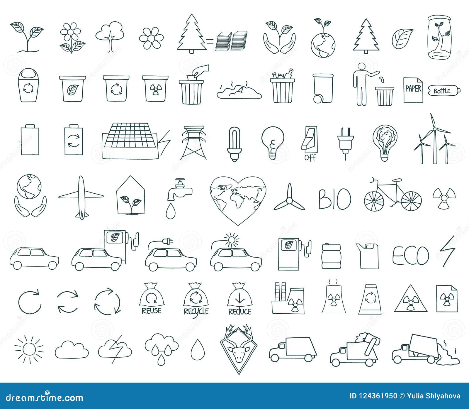 Big Hand Drawn Set of Environmental Pollution Problem Stock Vector ...