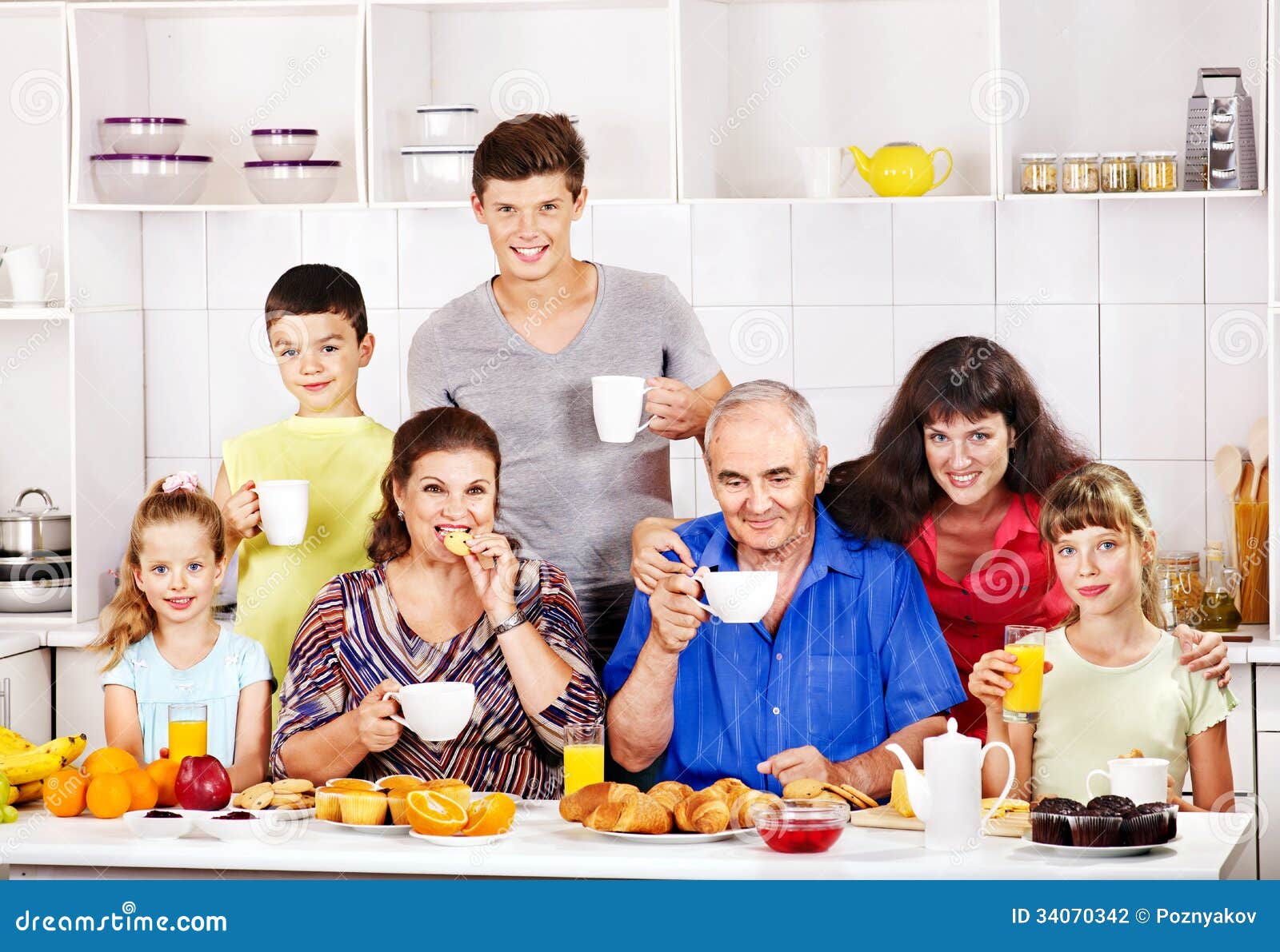 Big Happy Family Have Breakfast. Stock Photo - Image of mealtime ...