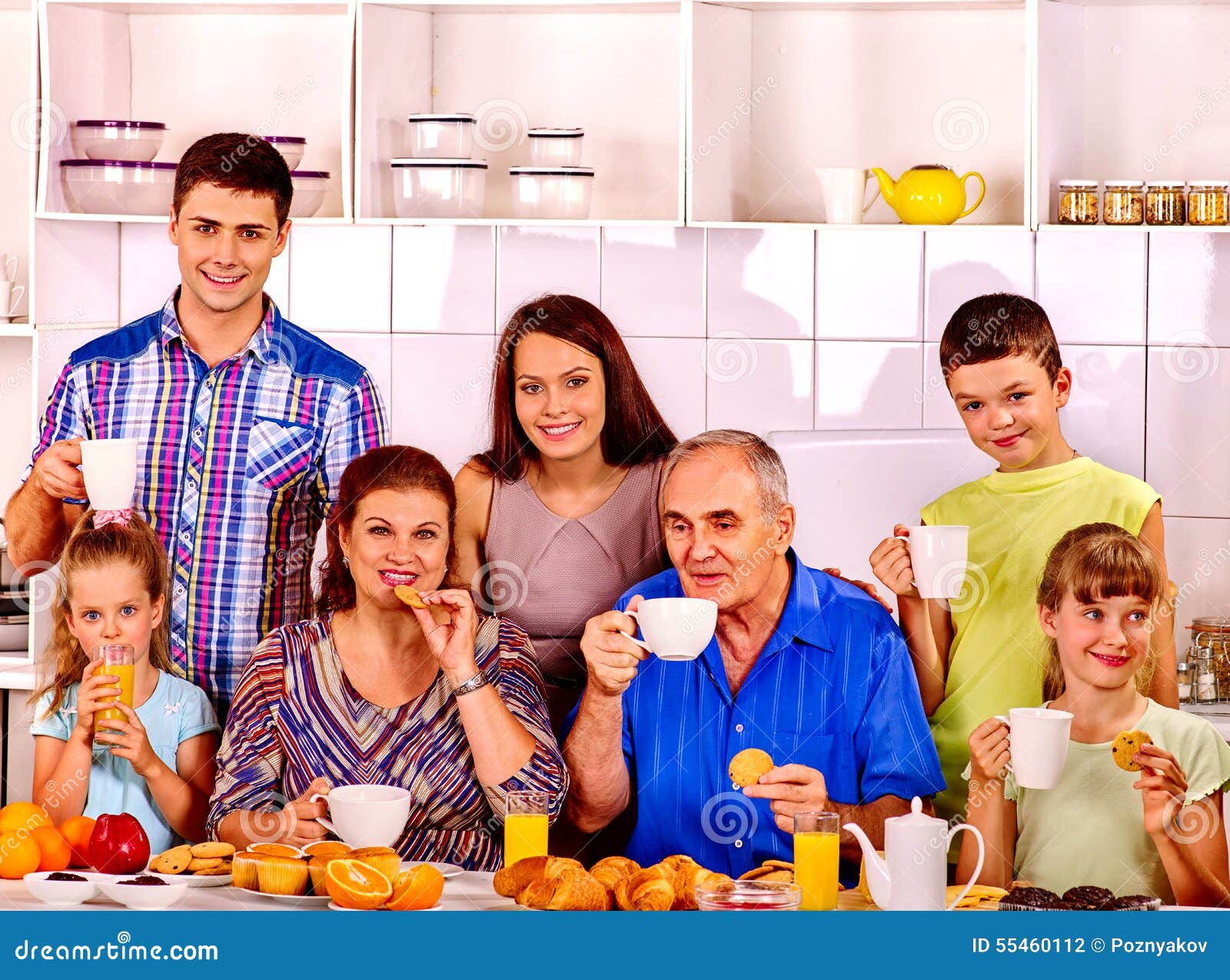 Big Happy Family Have Breakfast Stock Photo - Image of caucasian ...