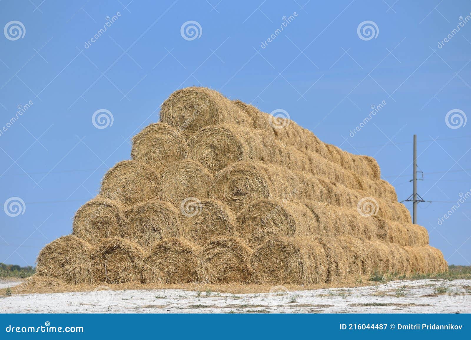 Big Haystack from Round Bales Laid in the Form of a Pyramid Against the ...