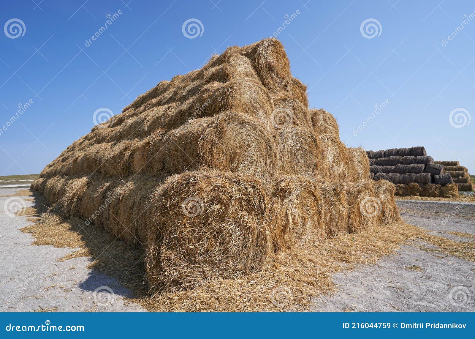 Big Haystack from Round Bales Laid in the Form of a Pyramid Against the ...