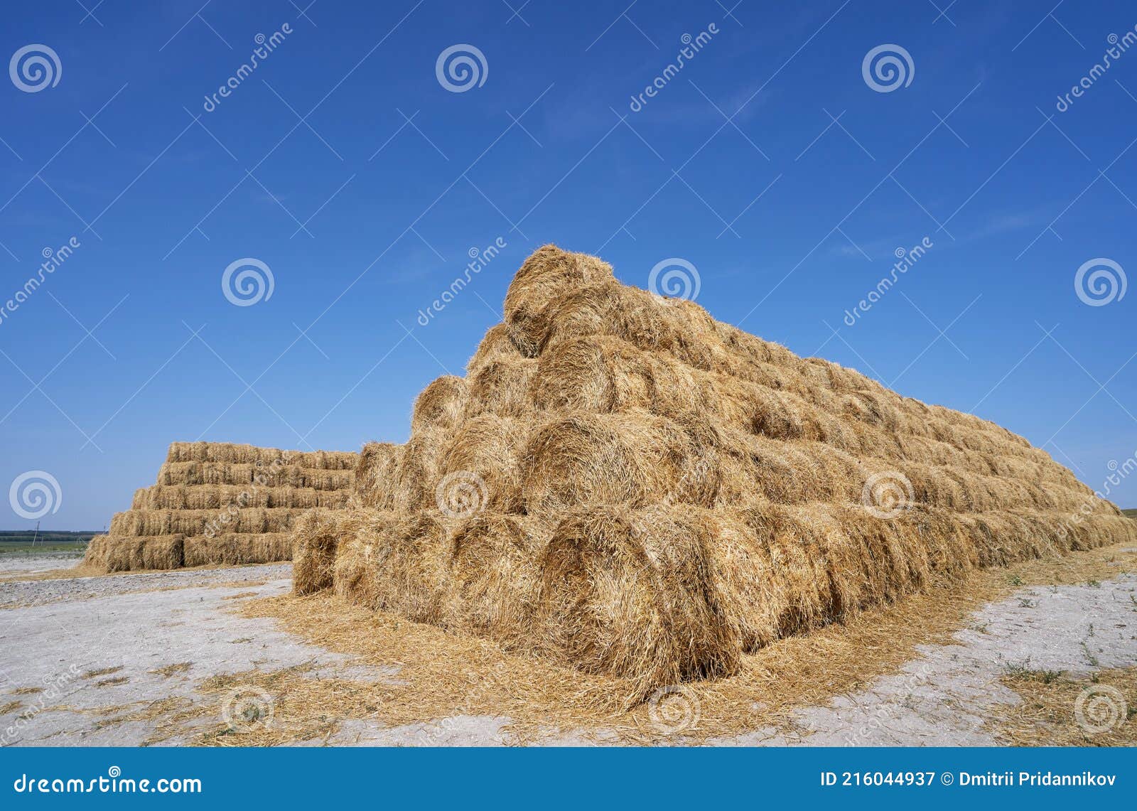 Big Haystack from Round Bales Laid in the Form of a Pyramid Against the ...