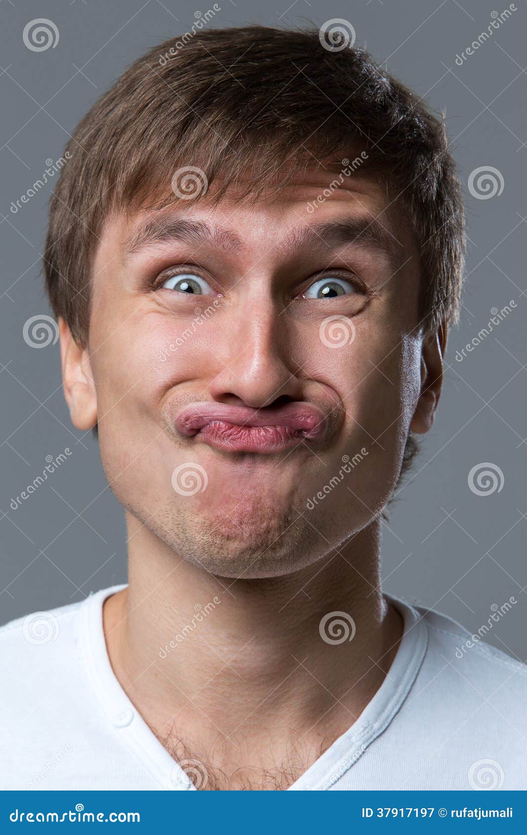 Big Head Guy Makes Crazy Face Emotions Stock Image - Image of human ...