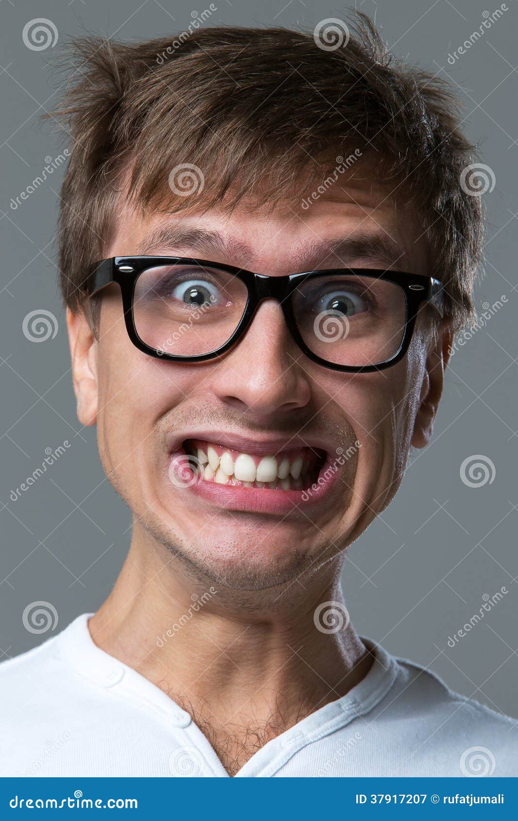Big Head Guy Makes Crazy Face Emotions Stock Image - Image of cute ...