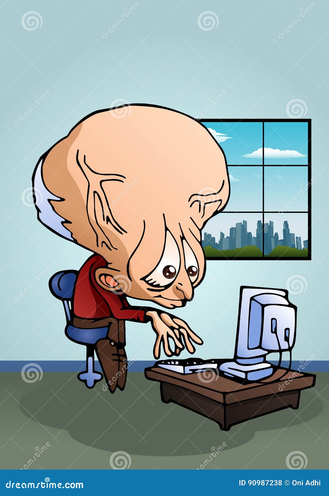 Big Head Man Using Computer Stock Illustration - Illustration of ...