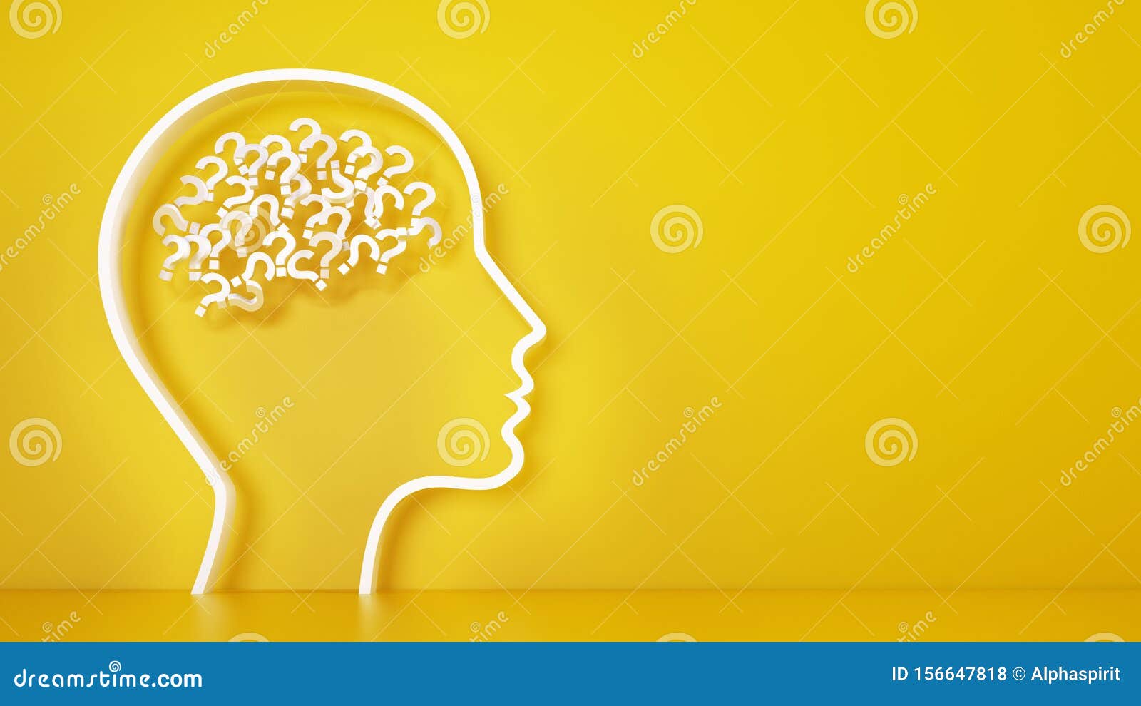 Big Head with Question Marks Inside Brain on a Yellow Background. 3D ...