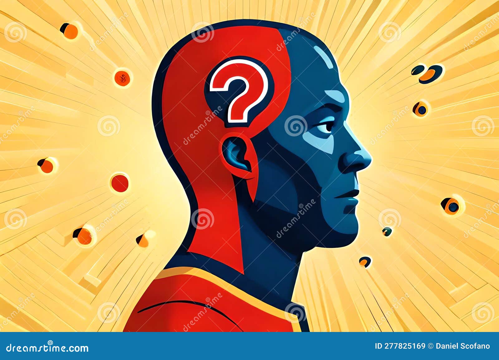 Big Head with Question Marks Inside Brain on a Yellow Background, 3d ...