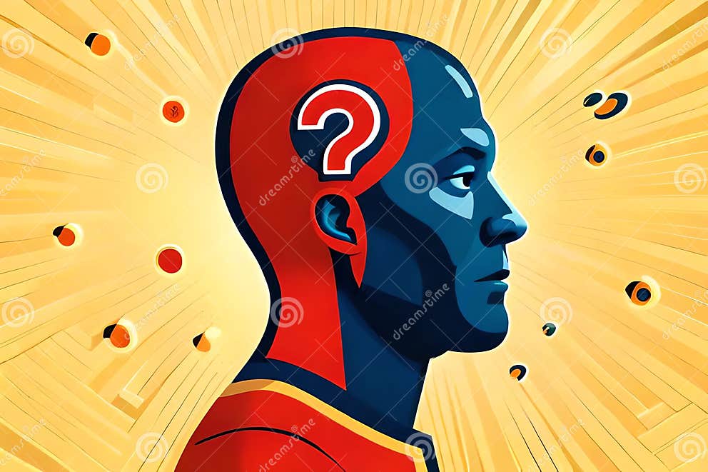 Big Head with Question Marks Inside Brain on a Yellow Background, 3d ...