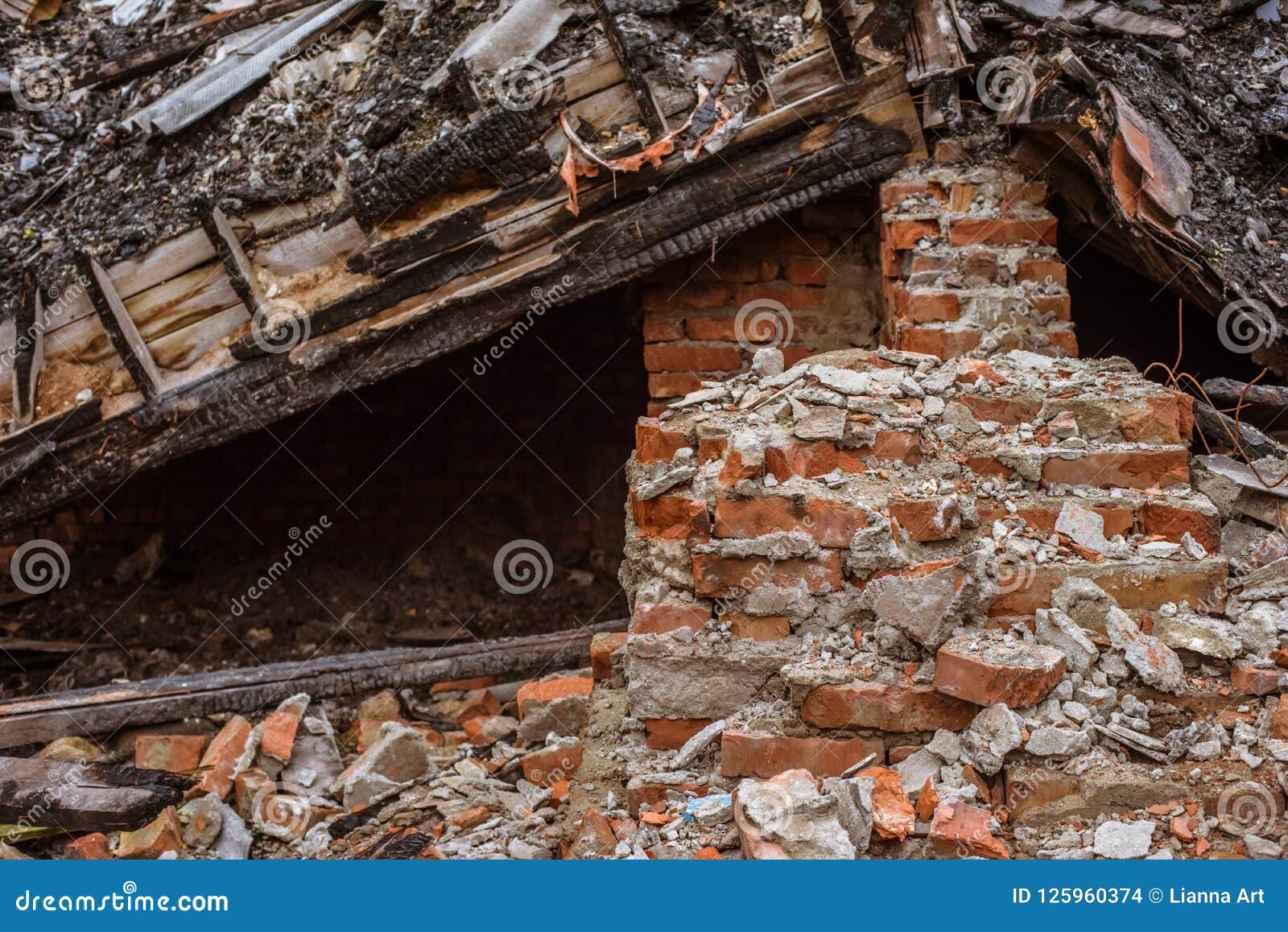 Heap of the Red Bricks Which Have Stayed at Home after Destroyed Stock ...