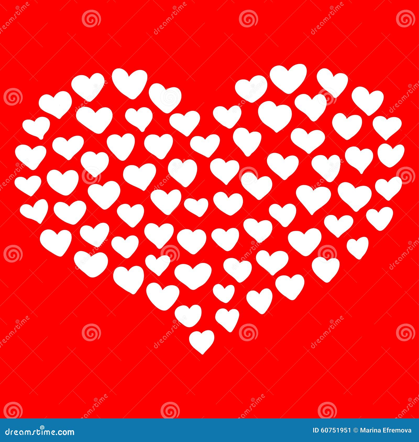 Big Heart Shape Comprised By Smaller Ones On Red Background. Cartoon ...