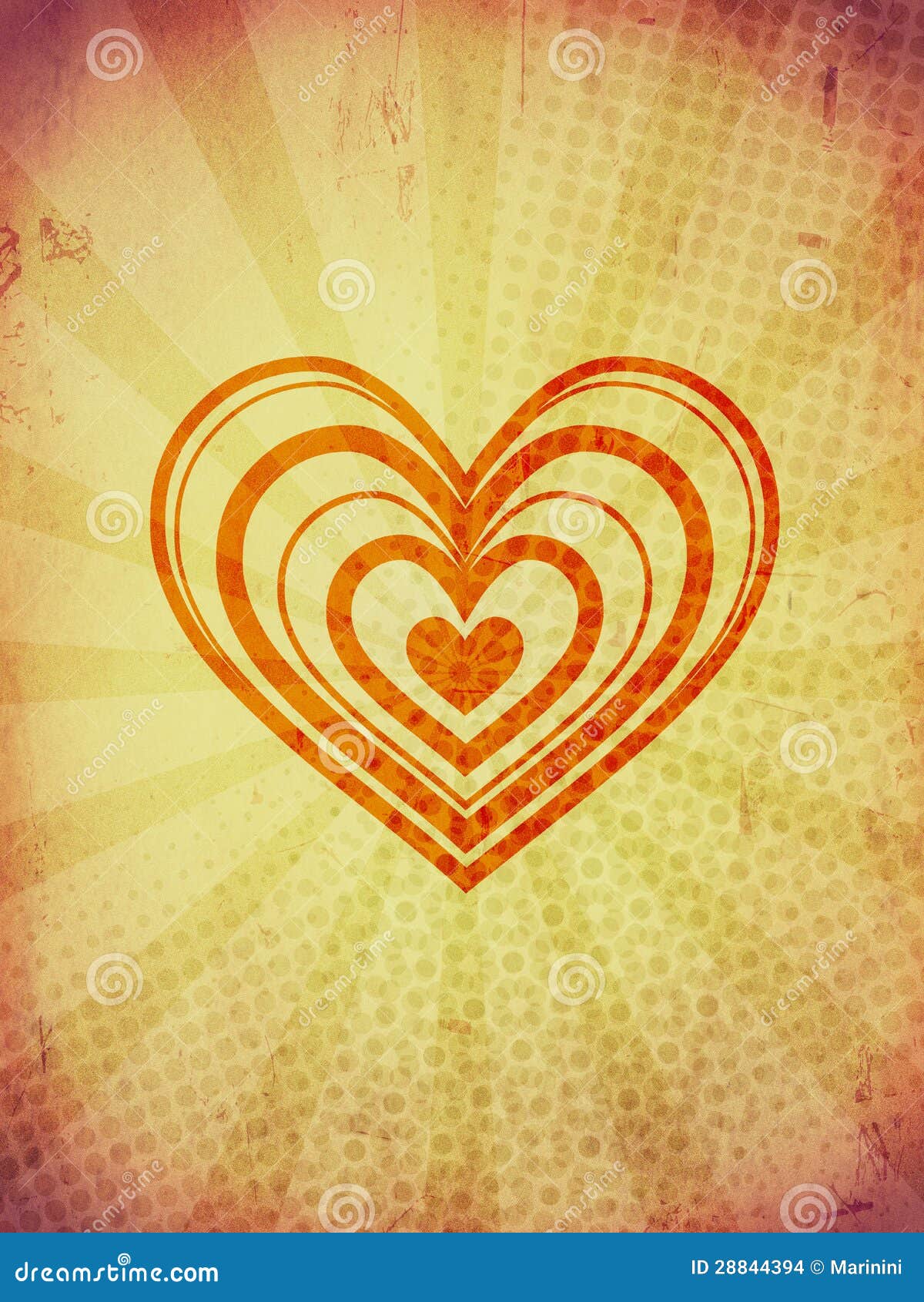 Big Hearts with Rays on Old Paper Stock Illustration - Illustration of ...