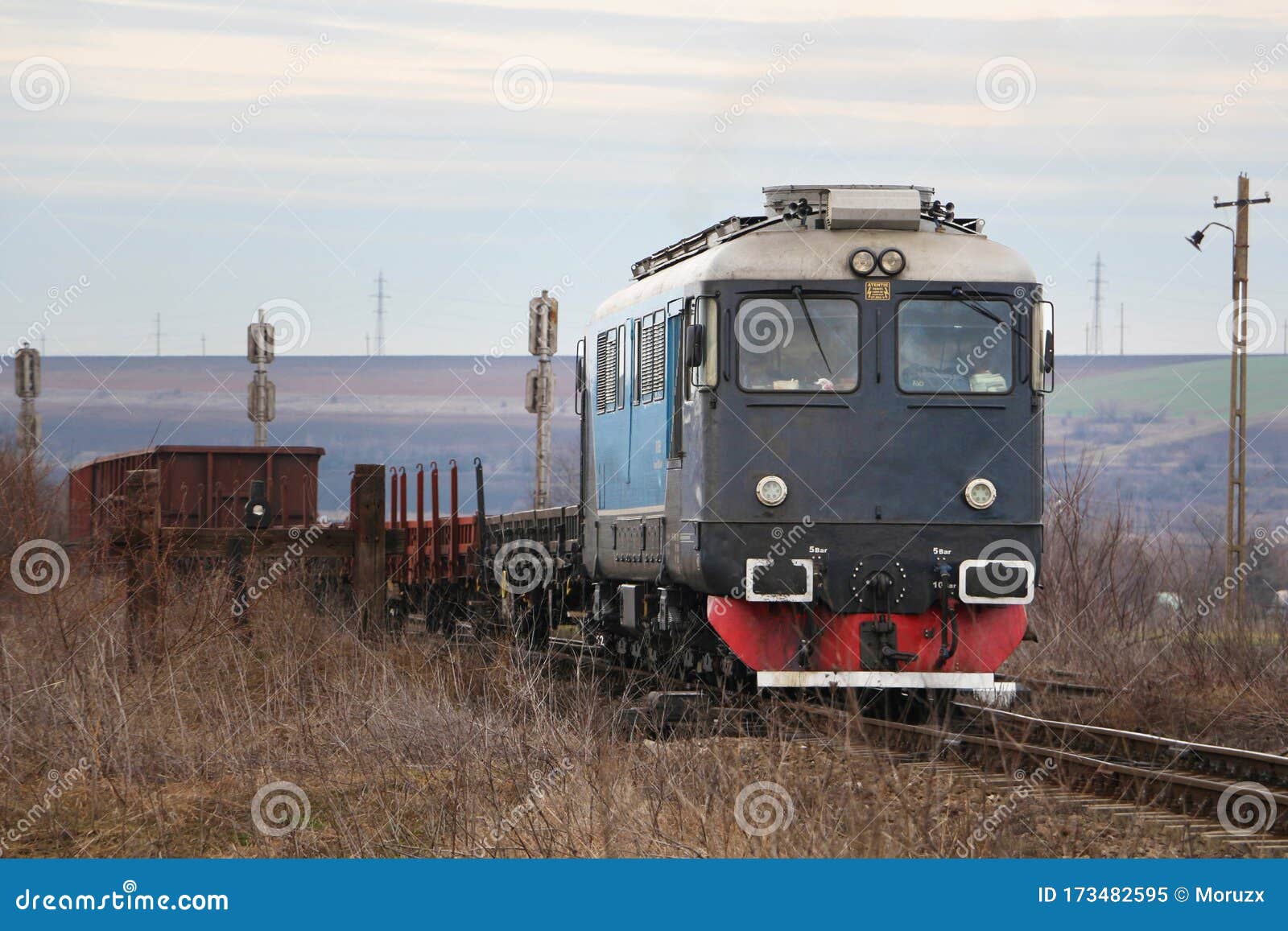 Big Heavy Train Locomotive, Pulling the Cargo. Stock Image - Image of ...