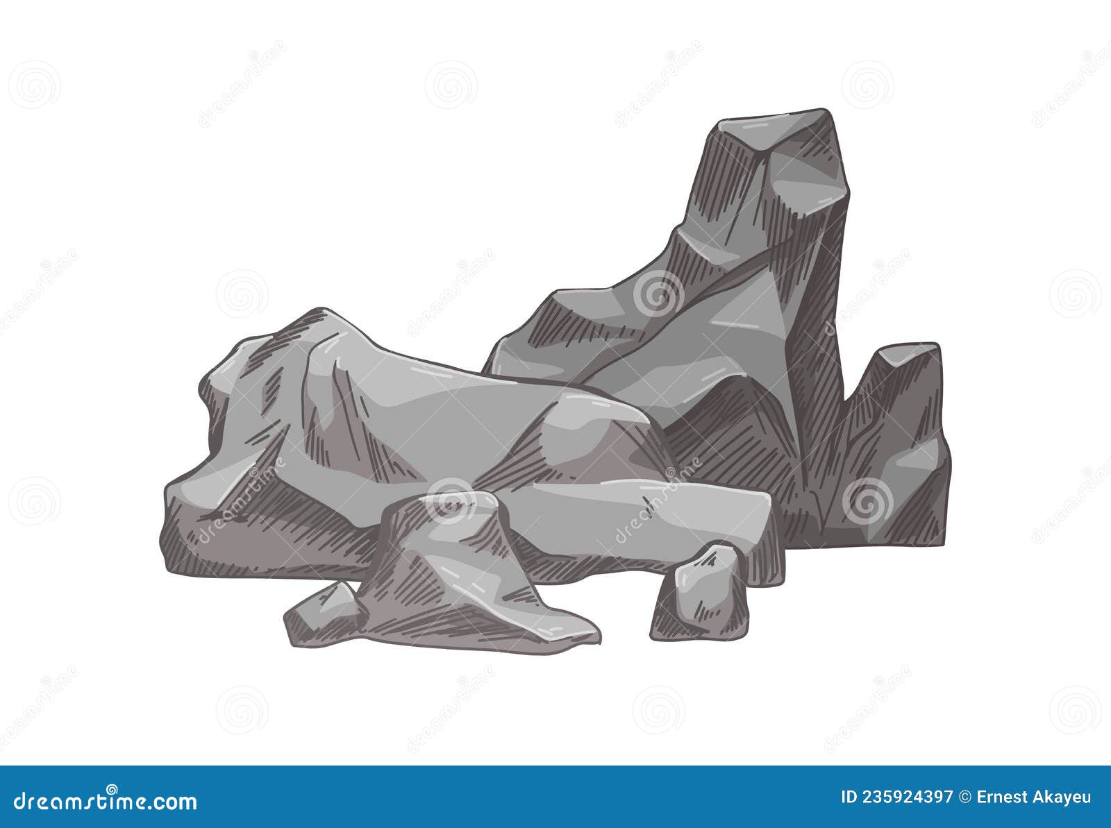 Big Heavy Rocks. Solid Boulders Group. Rough Rubbles. Realistic Drawing ...