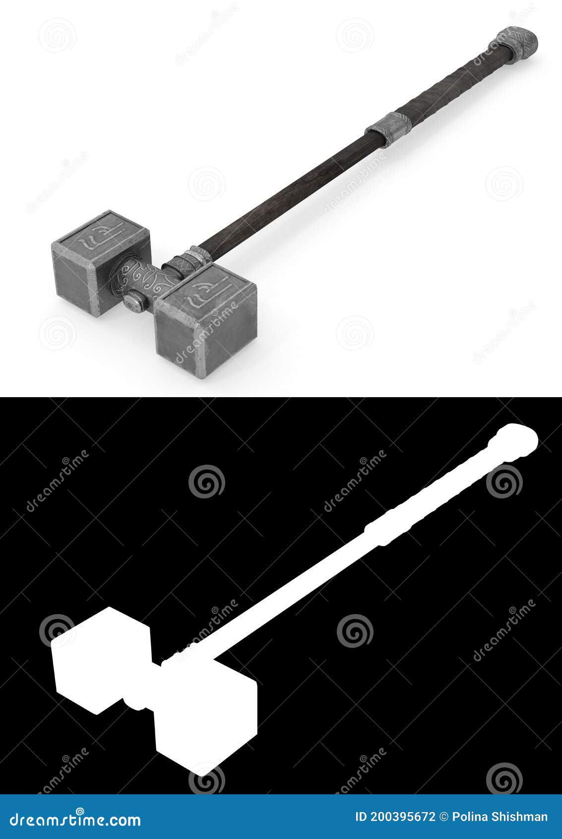 Big Heavy and Severe Hammer . Isolated on White. Weapon of Ancient ...