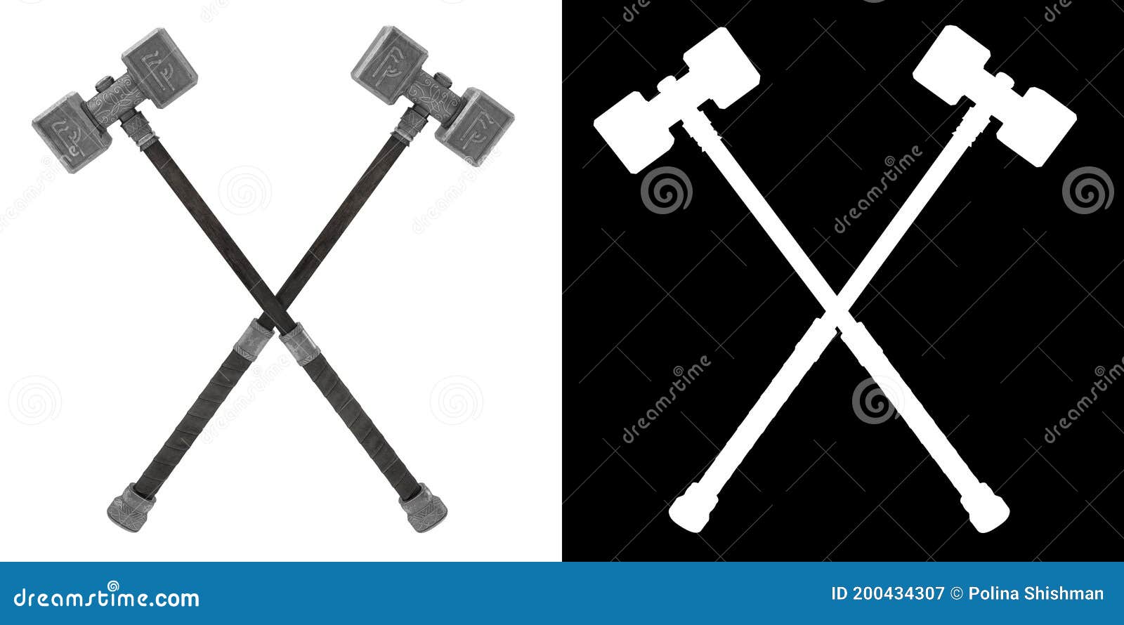 2 Big, Heavy and Severe Hammer . Isolated on White. Weapon of Ancient ...