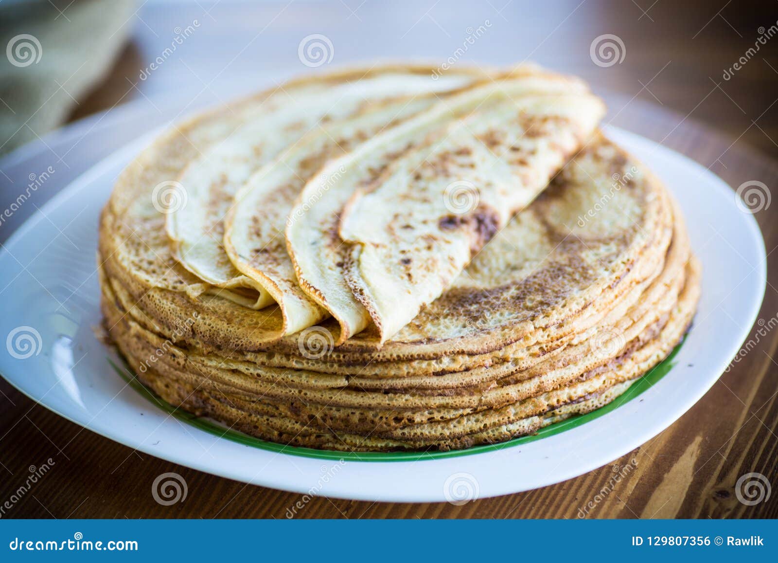 Big High Stack of Thin Pancakes in a Plate Stock Photo - Image of ...