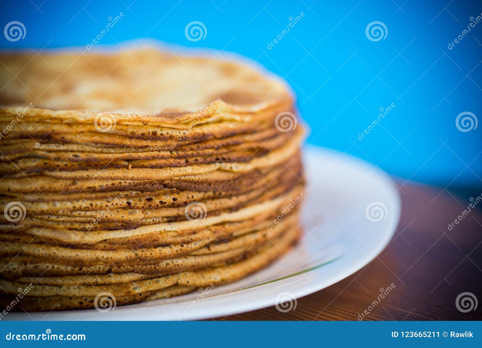 Big High Stack of Thin Pancakes in a Plate Stock Image - Image of food ...