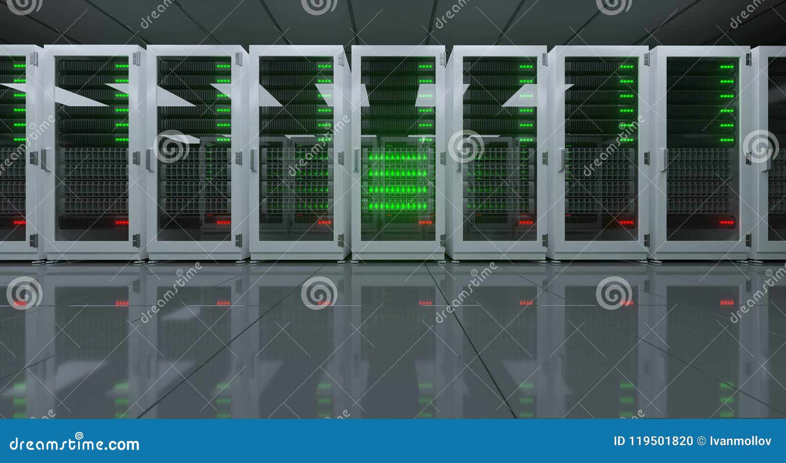 Big High Tech Server Data Center with Reflective Floor and a Lot Stock ...