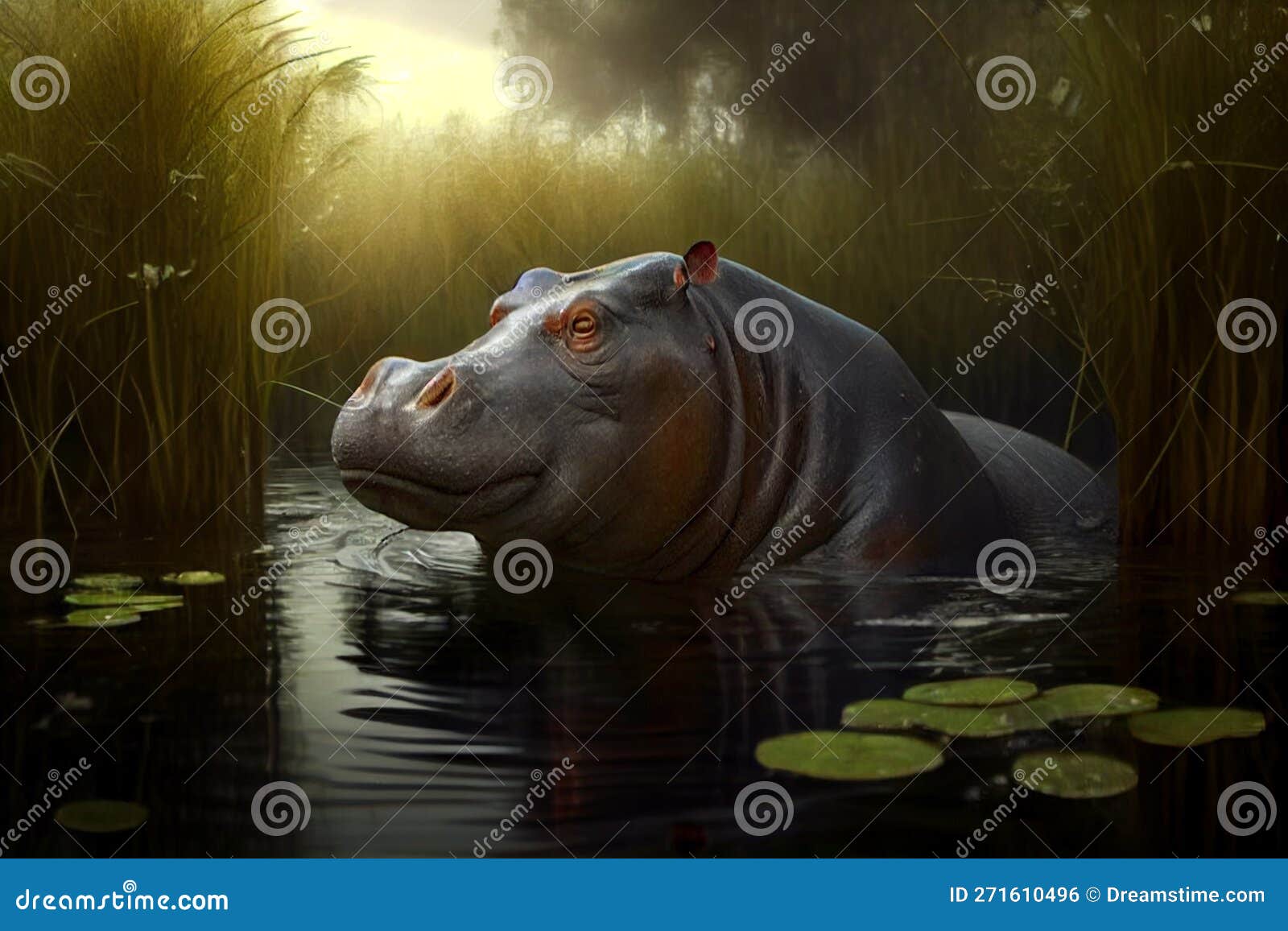 Big Hippo in the Swamp. AI Generated Stock Illustration - Illustration ...