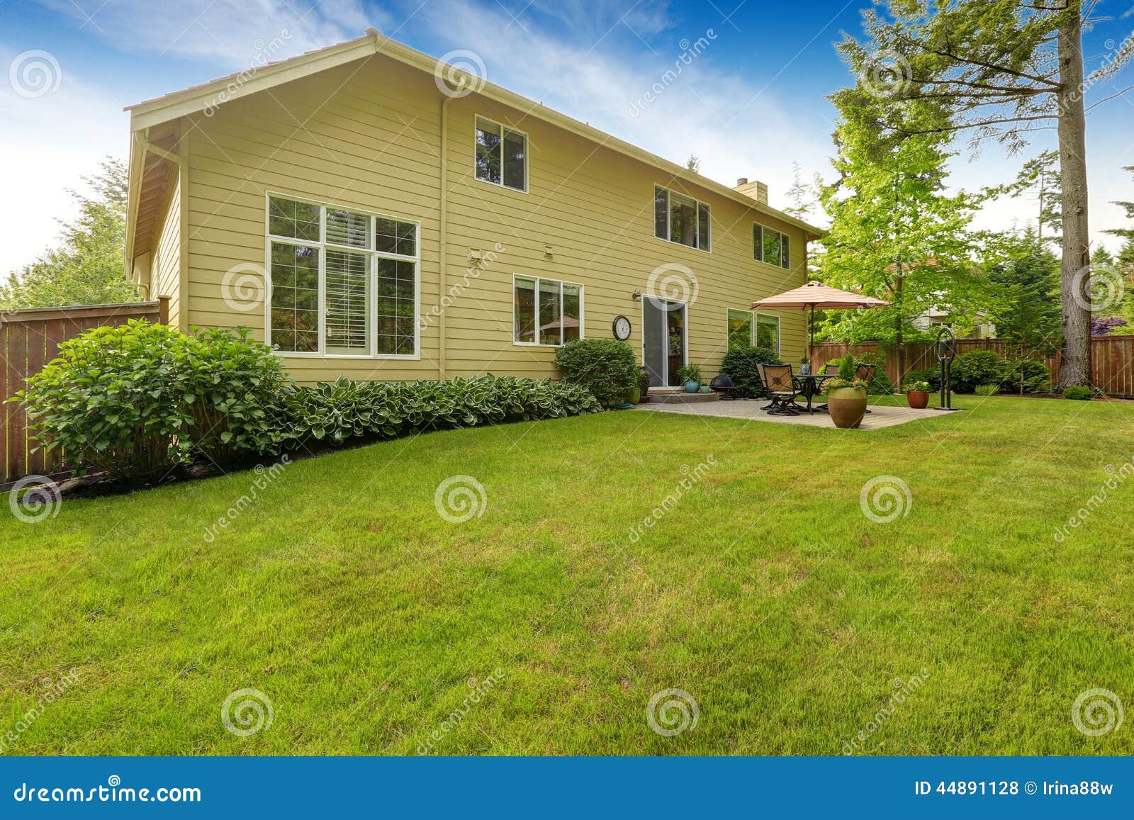 Big House with Backyard Patio Stock Photo - Image of house, landscape ...