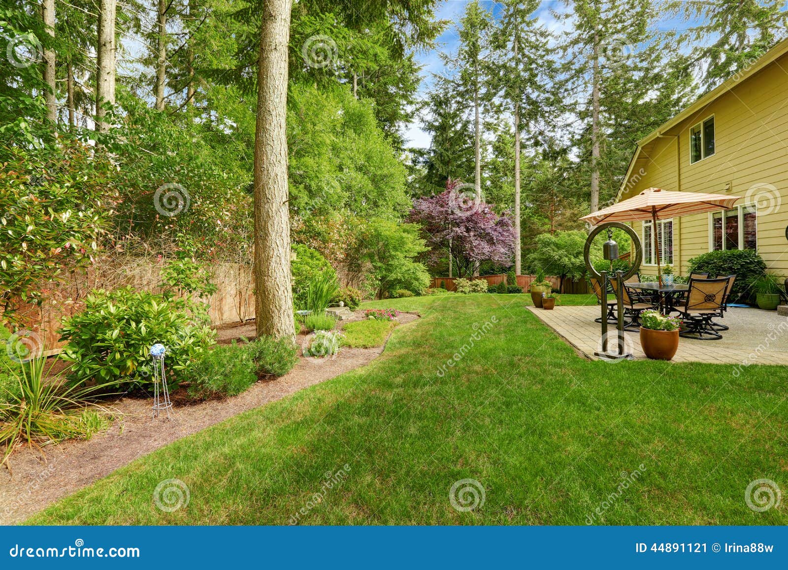 Big House with Backyard Patio and Landscape Stock Image - Image of yard ...