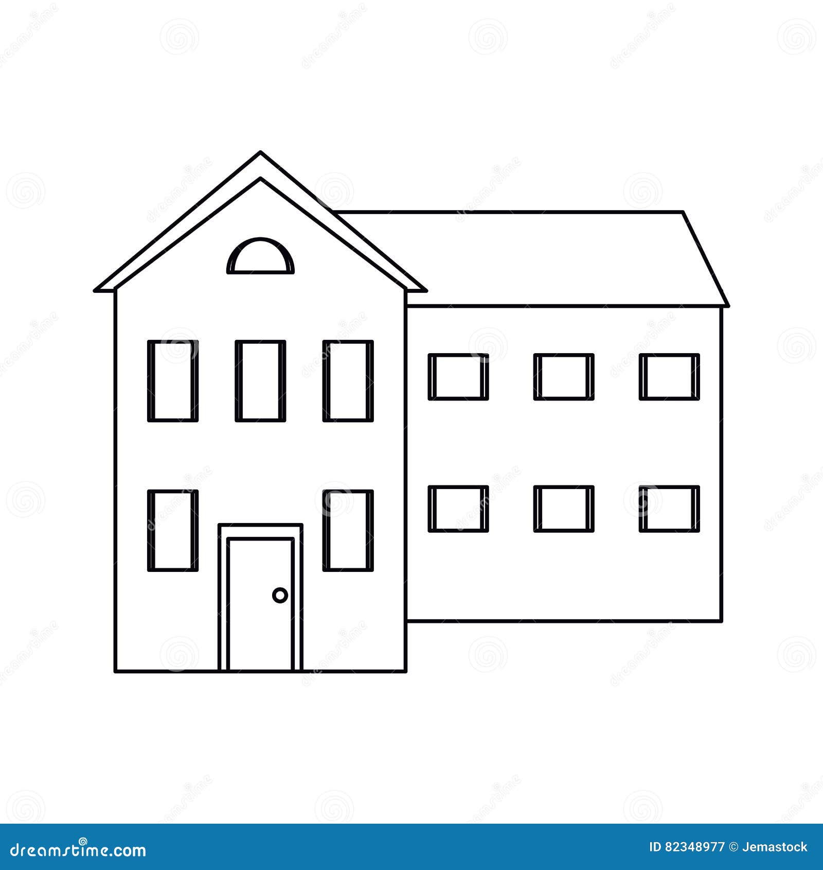 Big House and Many Windows Outline Stock Vector - Illustration of ...