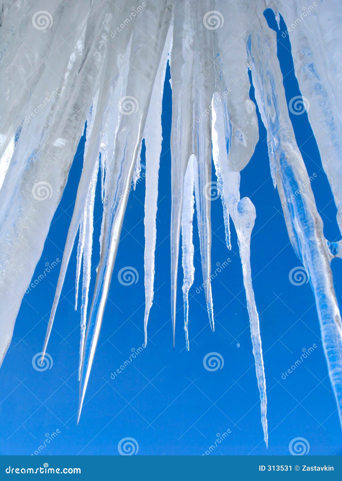 Big Icicles on Blue Sky Background Stock Image - Image of melt ...