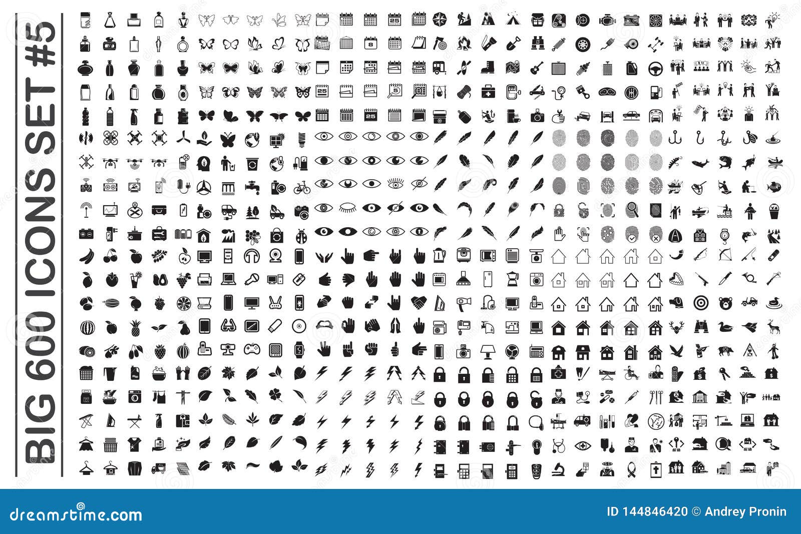 Big 600 Icons Set on Background for Graphic and Web Design. Simple ...