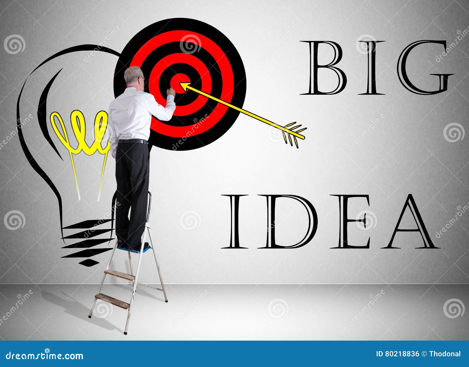 Big Idea Concept Drawn by a Man on a Ladder Stock Illustration ...