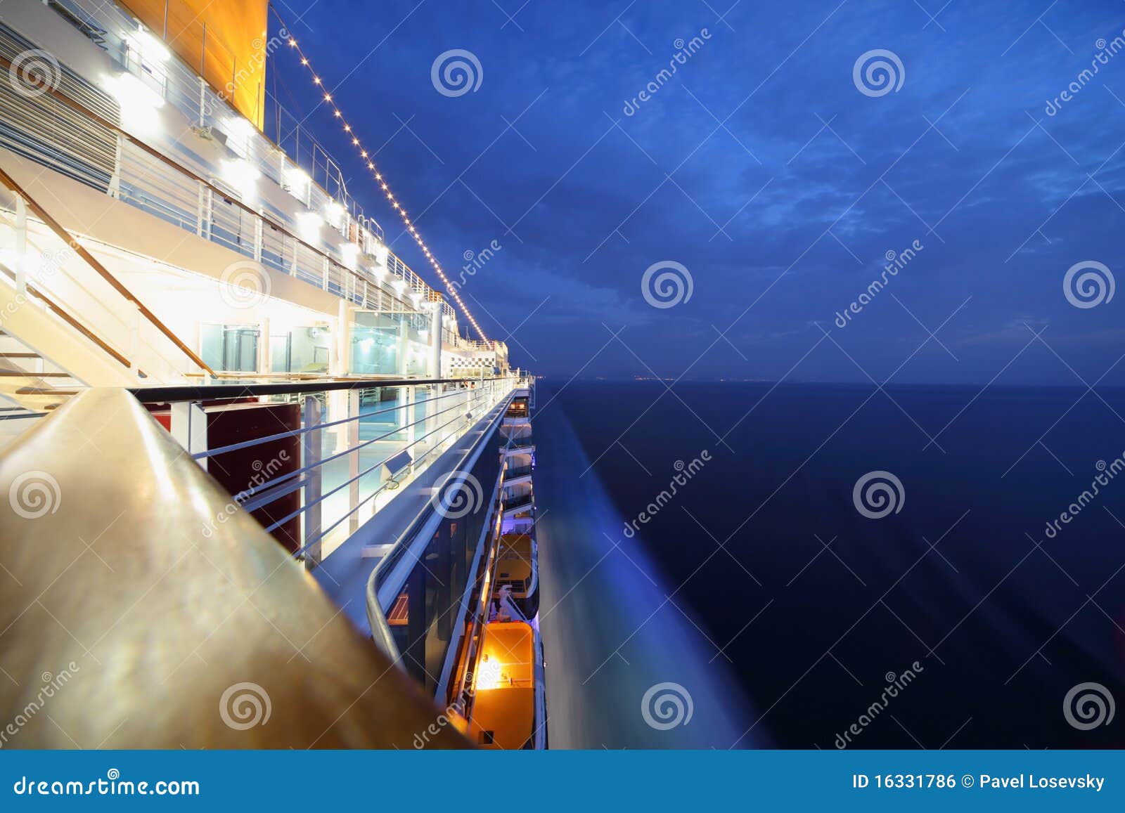 Big Illuminated Cruise Ship Riding in Evening. Stock Photo - Image of ...