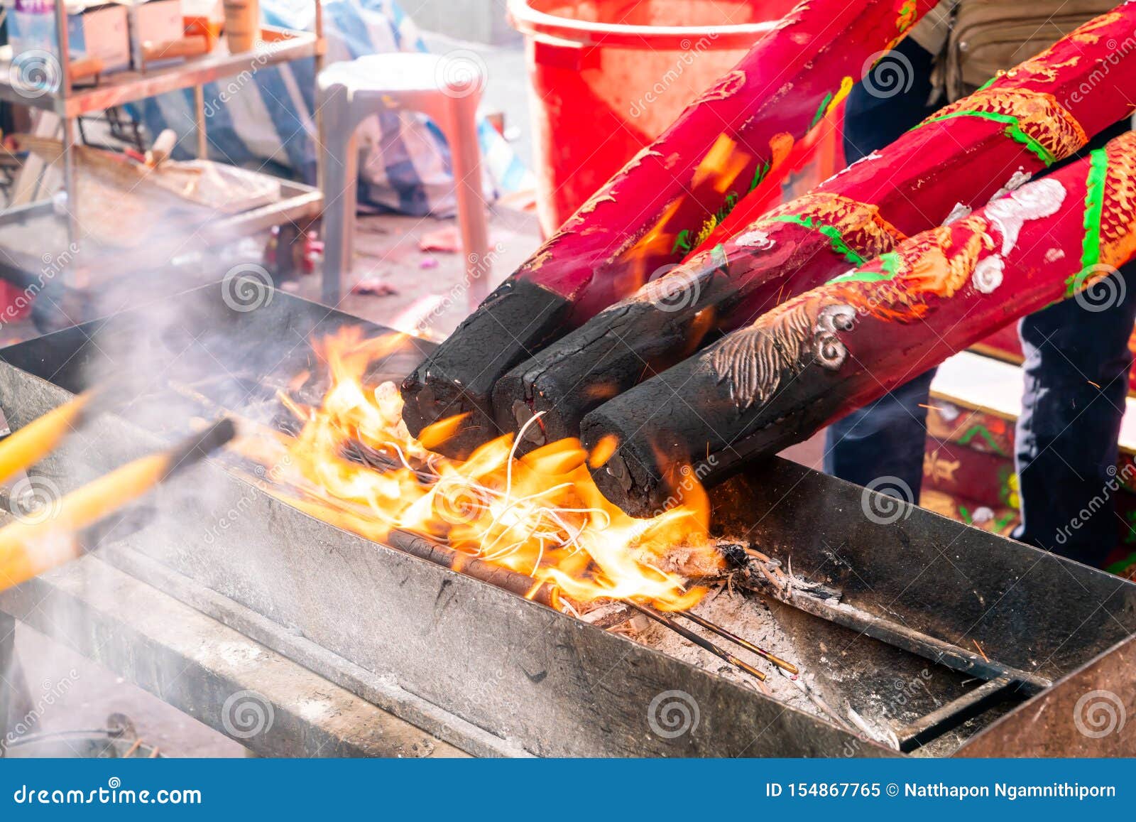 Big Incense (joss Stick) with Fire Stock Image - Image of buddhism ...