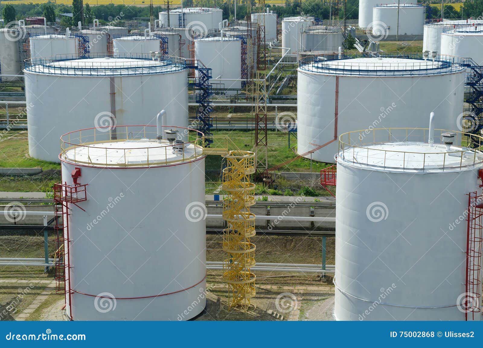 Big Industrial Oil Tanks in a Refinery Base Stock Photo - Image of fuel ...