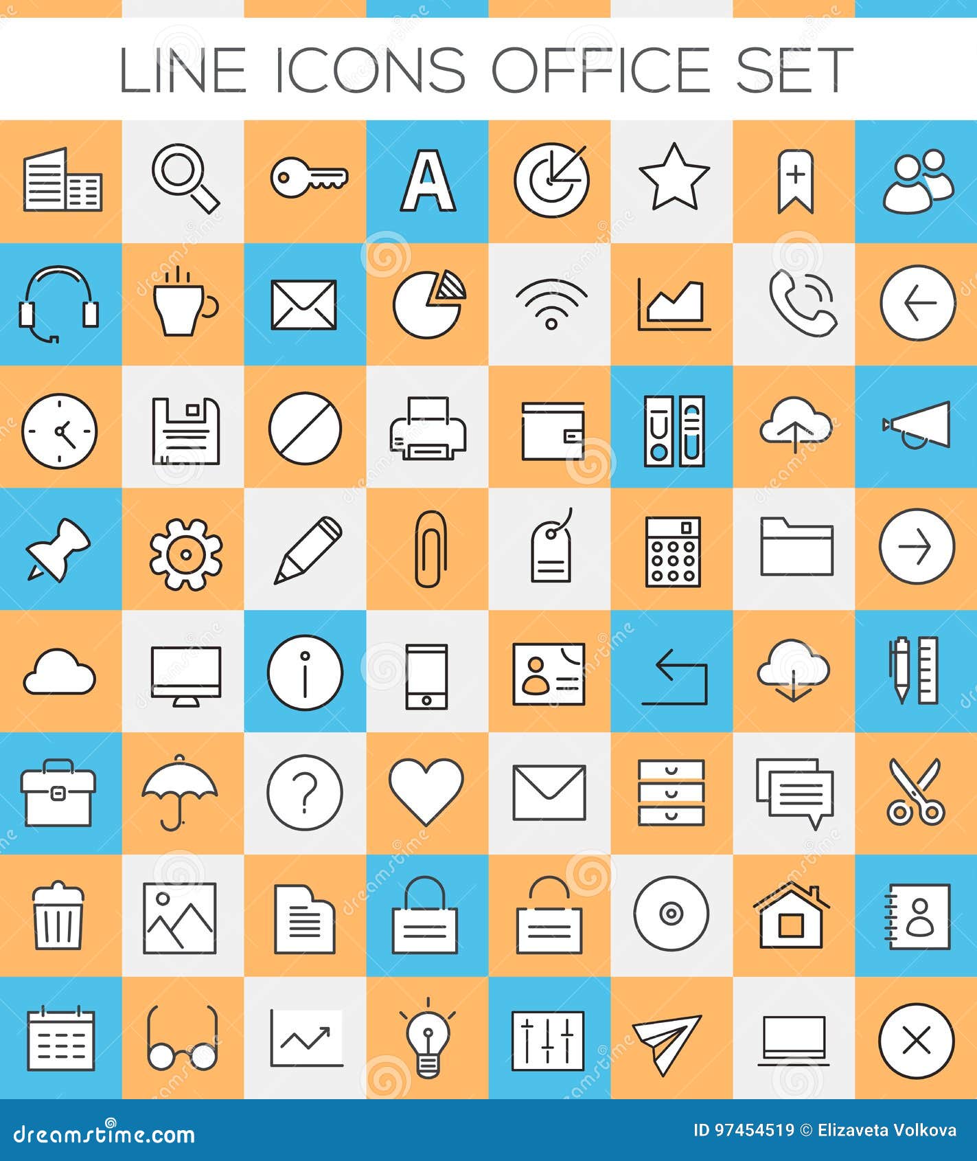 Big Inline Office Icons Collection Stock Vector - Illustration of ...