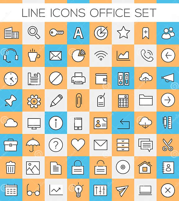 Big Inline Office Icons Collection Stock Vector - Illustration of ...