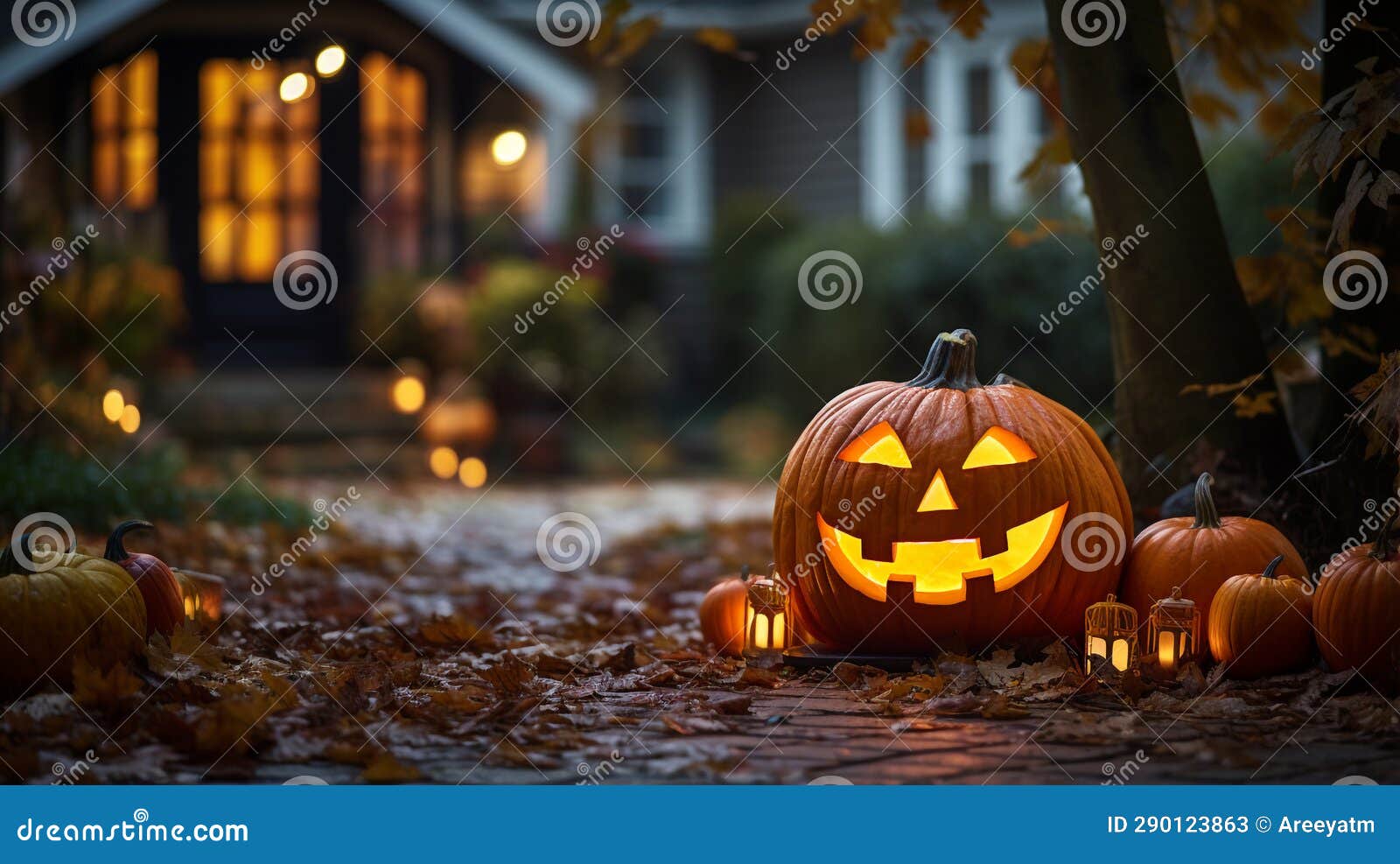 Big Jack-o -lantern Decorated with Light. Generative AI Stock Illustration - Illustration of ...