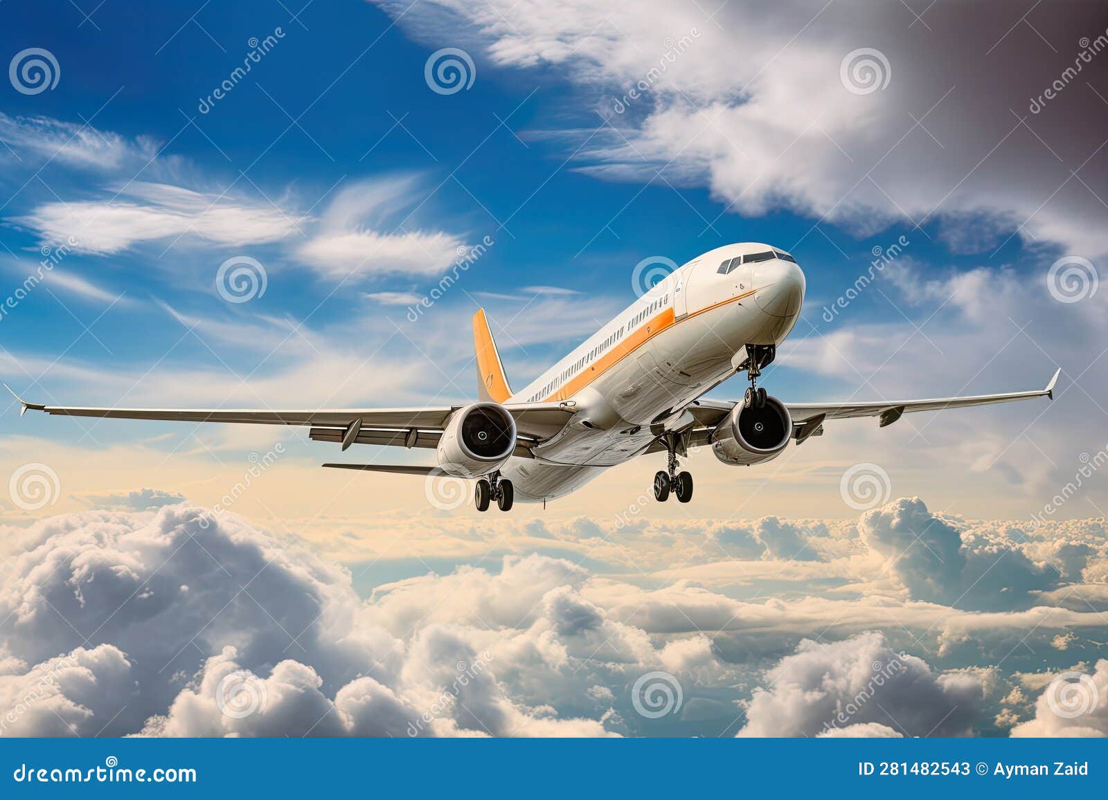 Big Jet Plane Flying through the Clouds Stock Illustration ...
