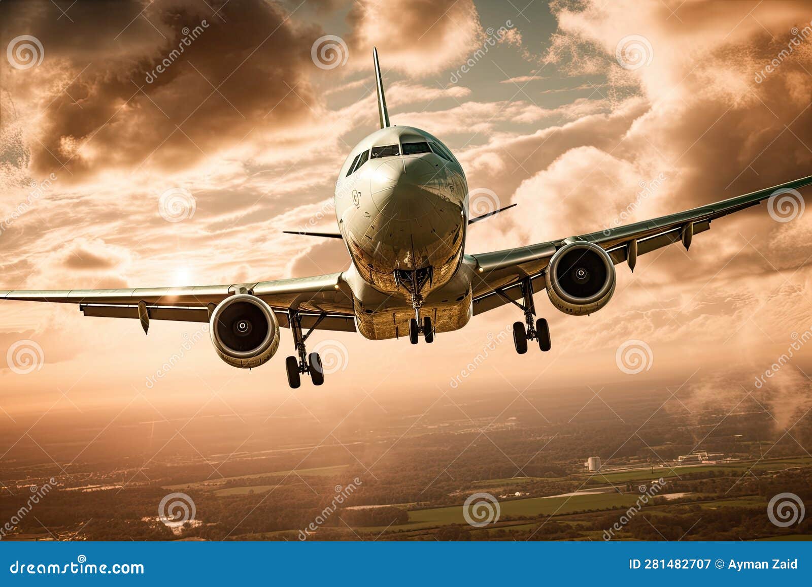 Big Jet Plane Flying through the Clouds Stock Illustration ...