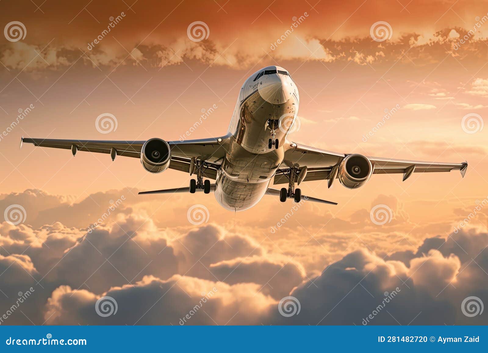 Big Jet Plane Flying through the Clouds Stock Illustration ...